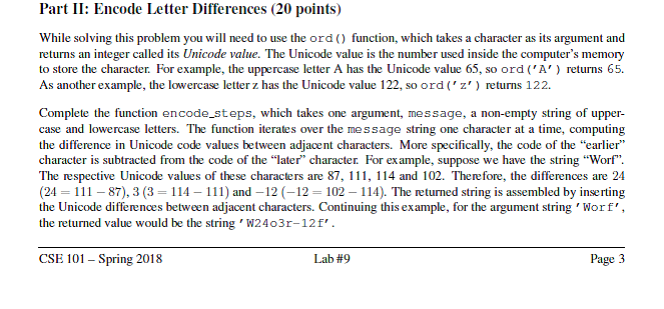 Solved Part II: Encode Letter Differences (20 points) While | Chegg.com