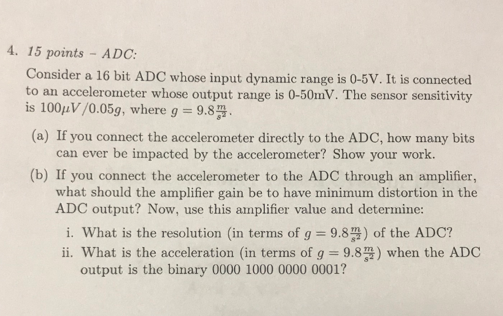 4. 15 points ADC: Consider a 16 bit ADC whose input | Chegg.com