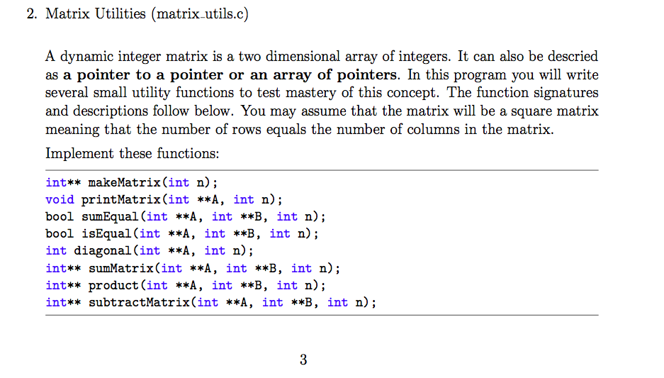2. Matrix Utilities (matrix utils.c) A dynamic | Chegg.com