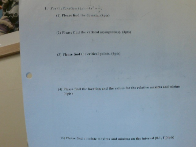 Solved For the function f(x) = 4x2 + 1/x, Please find the | Chegg.com