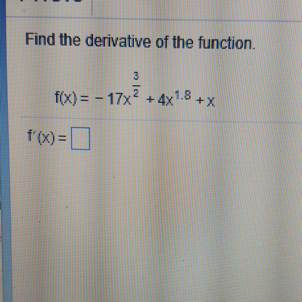 Solved Find the derivative of the function. fix)=-17x2 | Chegg.com