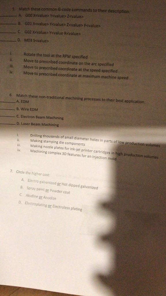 Solved S. Match these common G-code commands to their | Chegg.com