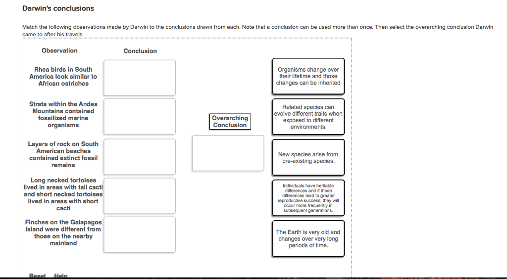 Solved Match the following observations made by Darwin to | Chegg.com