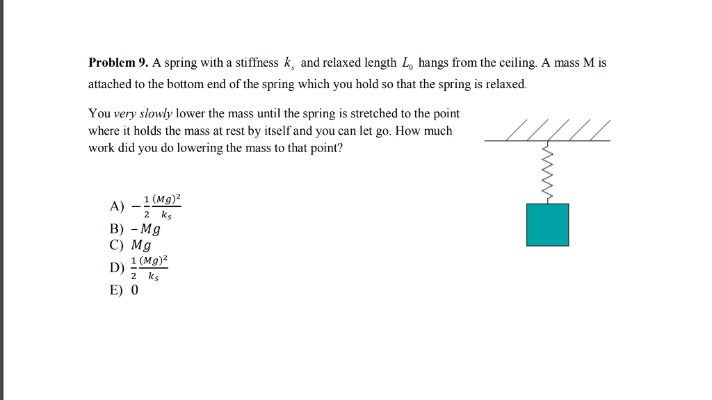 Solved Problem 9. A spring with a stiffness k, and relaxed | Chegg.com