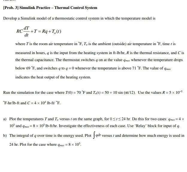 [Prob. 3] Simulink Practice Thermal Control System | Chegg.com