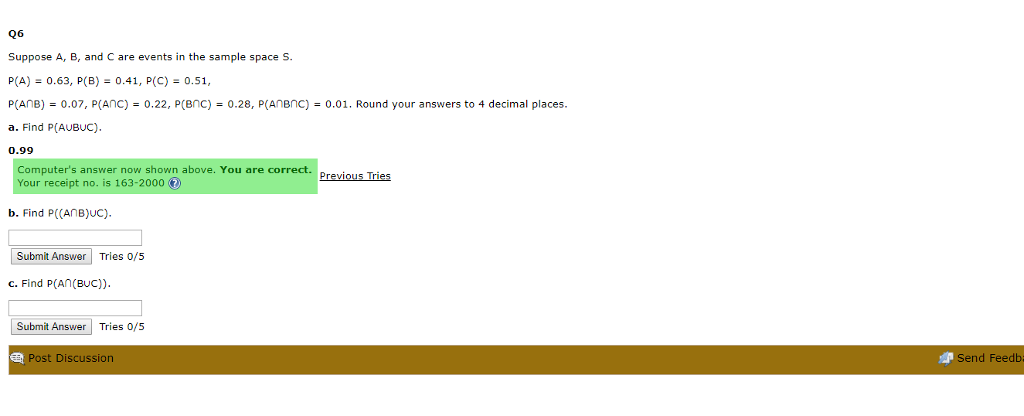 Solved Suppose A, B, and C are events in the sample space S. | Chegg.com