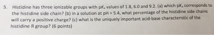 Solved Histidine has three ionizable groups with pKa, values | Chegg.com