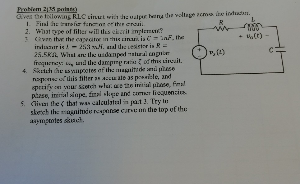 Solved Problem 2(35 points) Given the following RLC circuit | Chegg.com