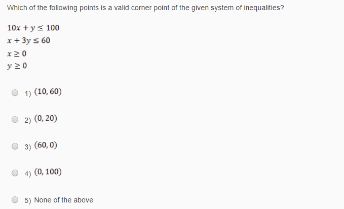 Solved Which of the following points is a valid corner point | Chegg.com