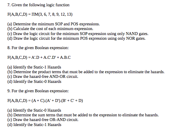 Solved Given The Following Logic Function F A B C D Itm