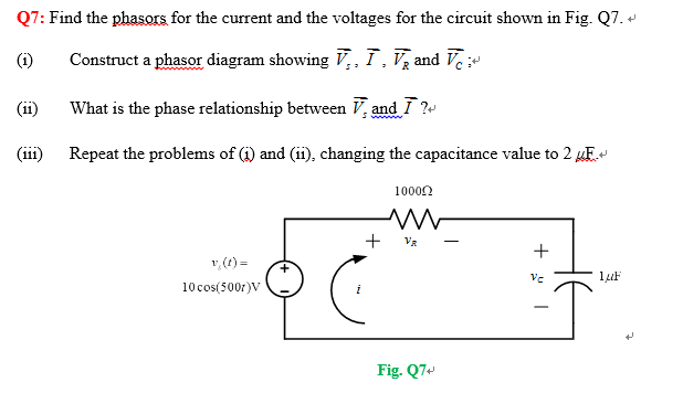 Solved Find the phasors for the current and the voltages for | Chegg.com