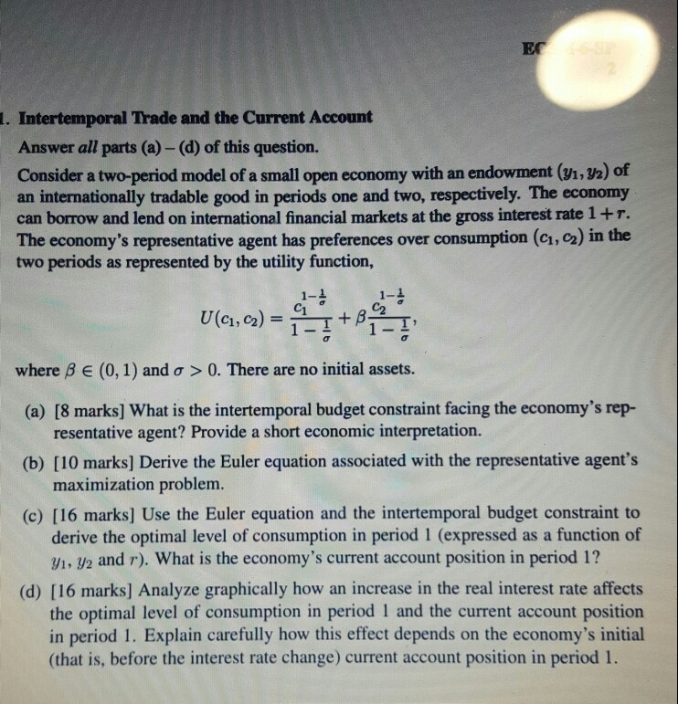 Solved EC . Intertemporal Trade and the Current Account | Chegg.com