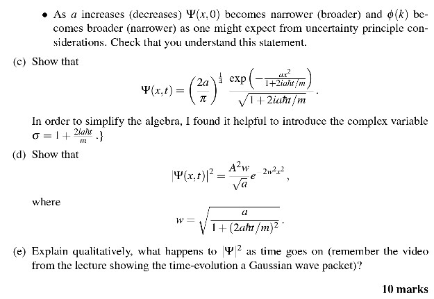Solved 1. The Gaussian Wave Packet in one dimension At least | Chegg.com