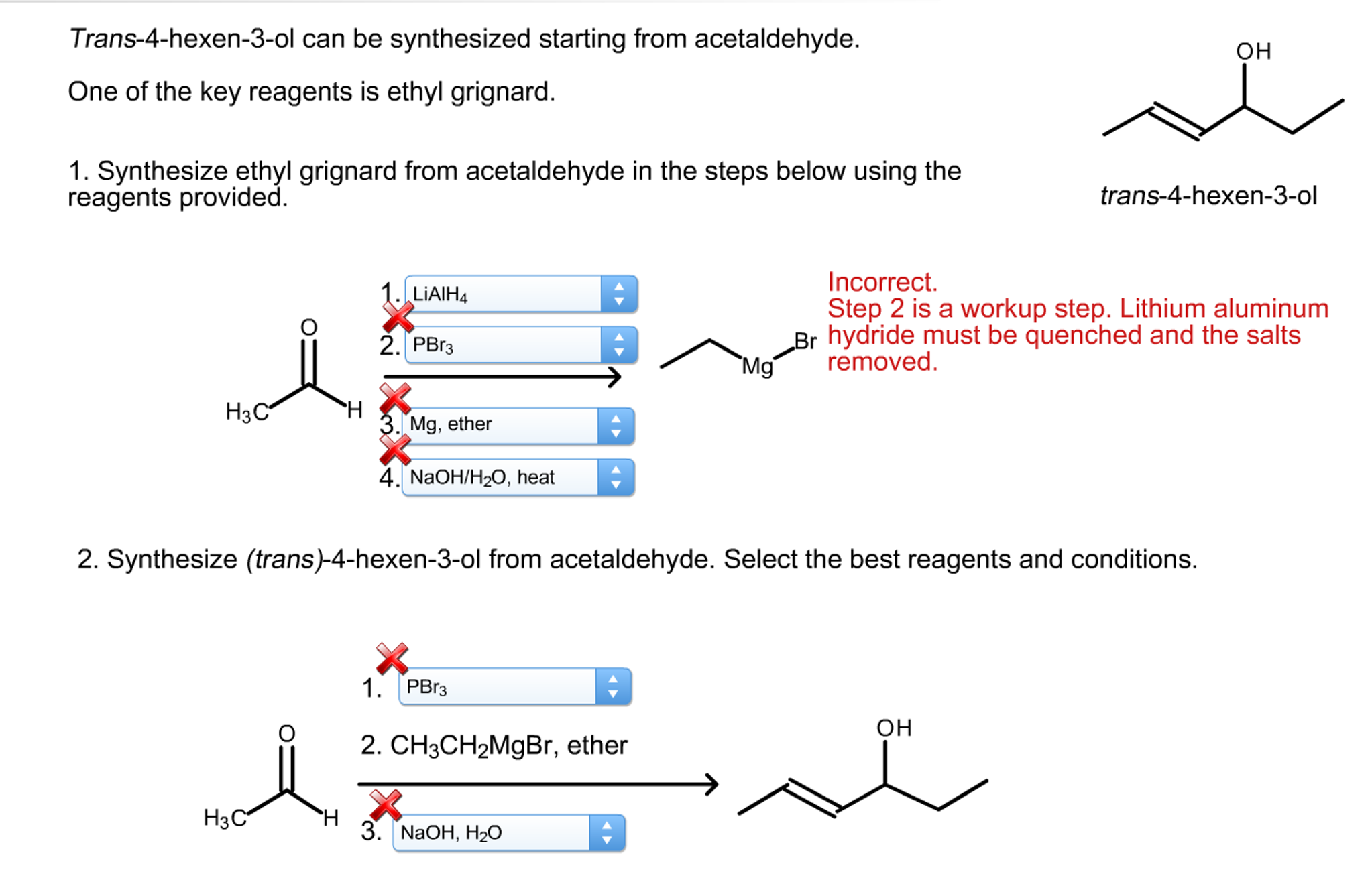Solved Trans-4-hexen-3-ol can be synthesized starting from | Chegg.com
