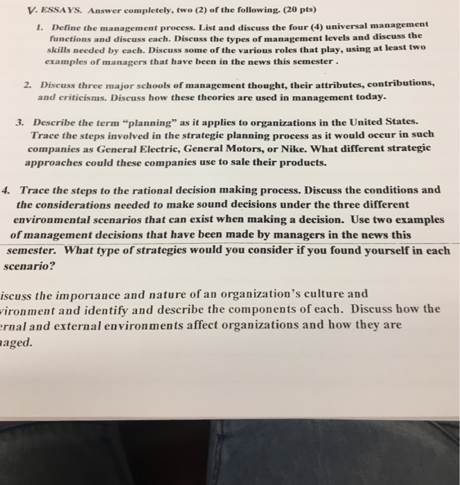 Solved Define the management process. I.ist and discuss the | Chegg.com