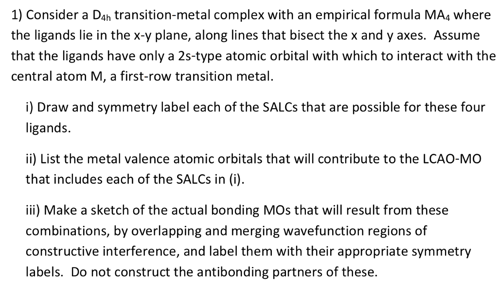 Solved 1) Consider a Dah transition-metal complex with an | Chegg.com