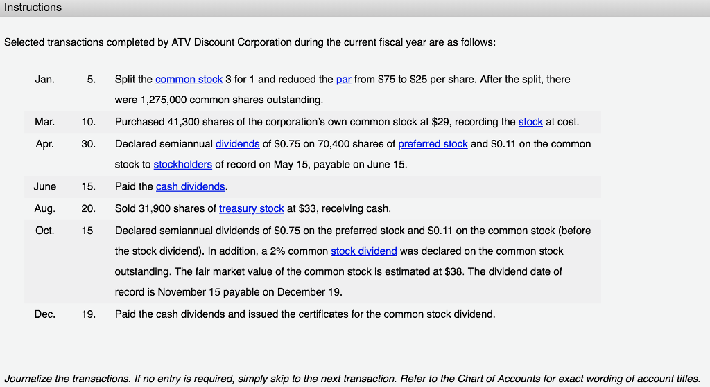 Solved Instructions Selected transactions completed by ATV | Chegg.com Solved Instructions Selected transactions completed by ATV | Chegg.com