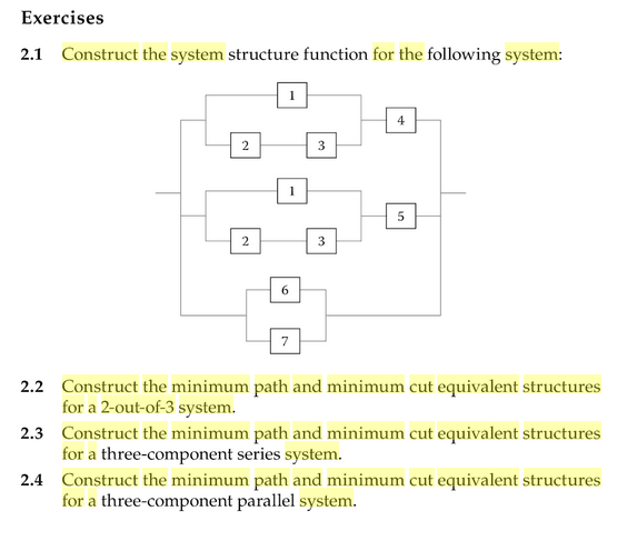 Exercises 2.1 Construct the system structure function | Chegg.com