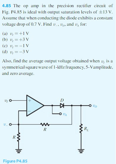 Solved The op amp in the precision rectifier circuit of Fig. | Chegg.com
