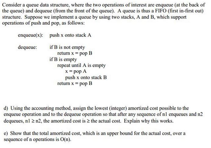 Consider a queue data structure, where the two | Chegg.com