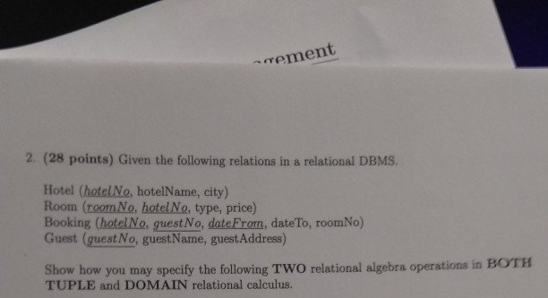 Solved rement 2. (28 points) Given the following relations | Chegg.com