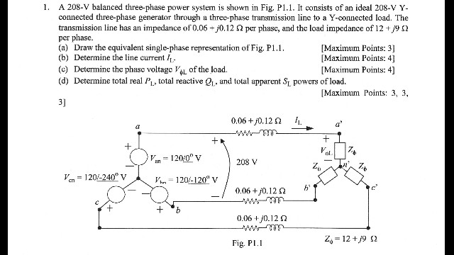 Solved A 208-V balanced three-phase power system is shown in | Chegg.com
