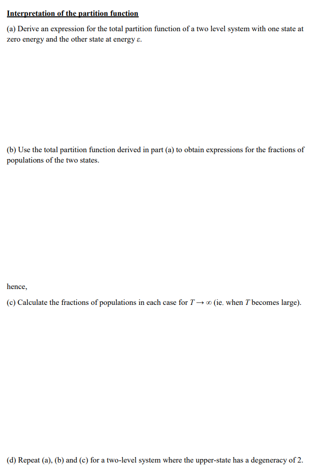 Solved (a) Derive an expression for the total partition | Chegg.com
