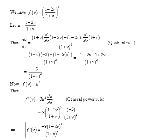 Solved We have f(v)=(1-2c)/1+v)^3 Let U = 1-2v/1+v Then | Chegg.com