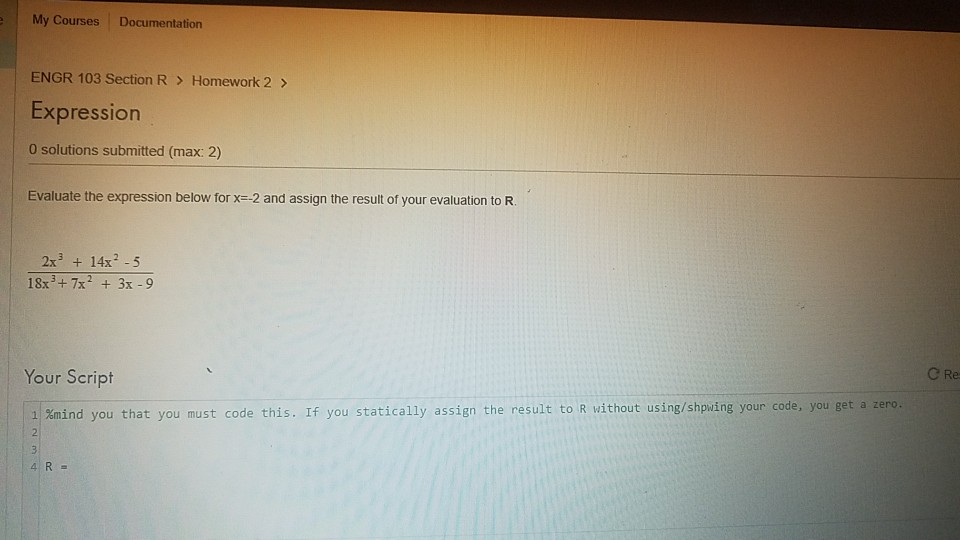 Solved My Courses Documentation ENGR 103 Section R Homework | Chegg.com