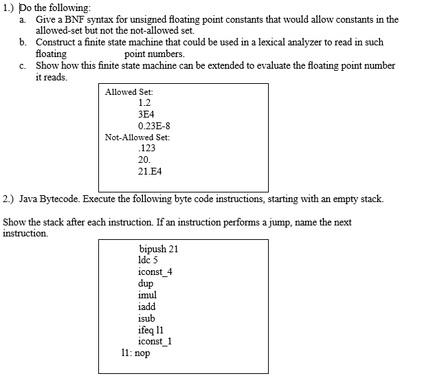 Give a BNF syntax for unsigned floating point | Chegg.com