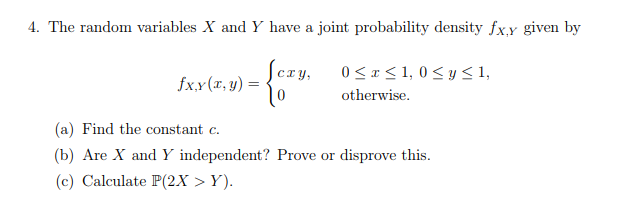 Solved 4. The random variables X and Y have a joint | Chegg.com