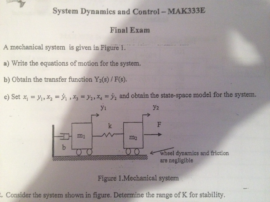 Solved A mechanical system is given in Figure 1. a) Write | Chegg.com