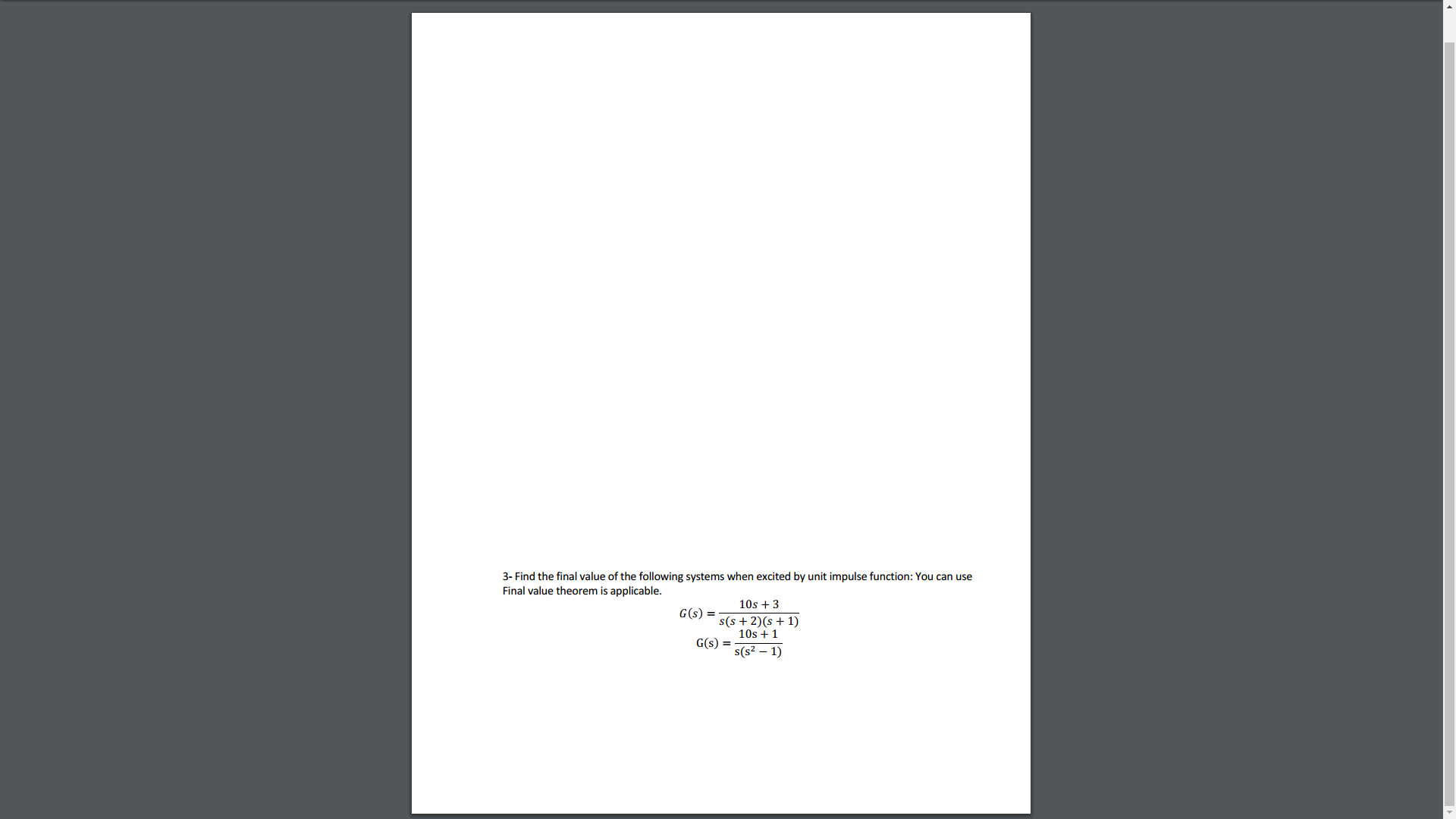 Solved Find the final value of the following systems when | Chegg.com