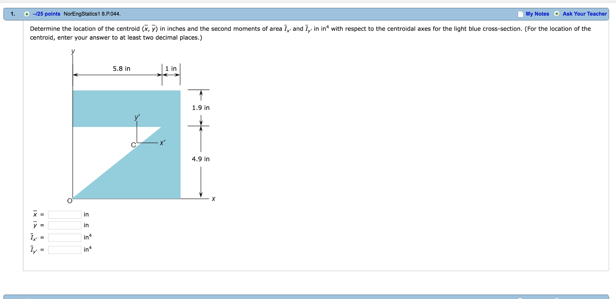 Solved Determine the location of the centroid (x, y) in | Chegg.com