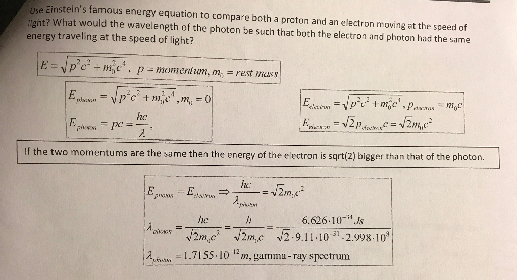 Solved Use Einstein's famous energy equation to compare both | Chegg.com