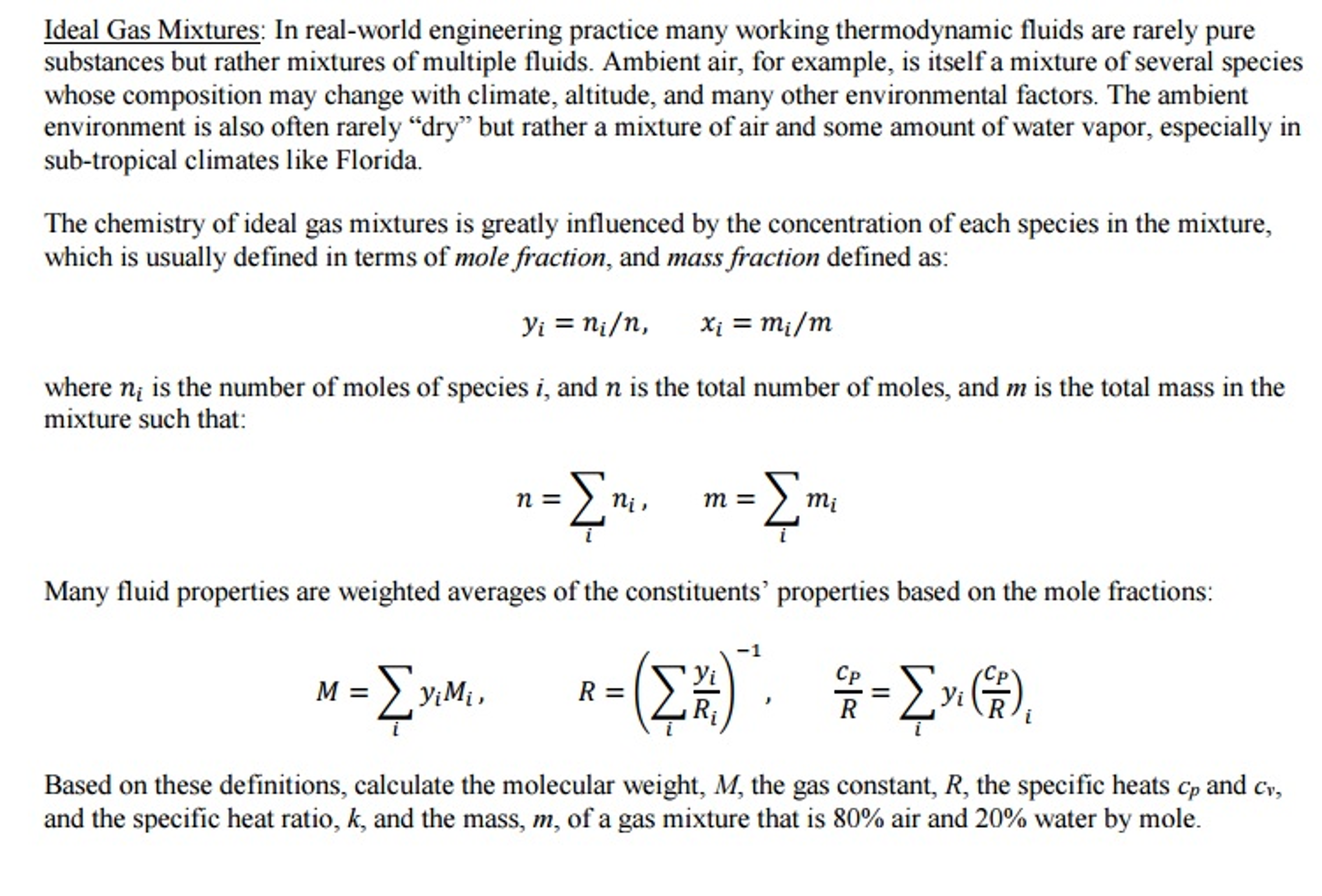 Ideal Gas Mixtures: In real-world engineering | Chegg.com