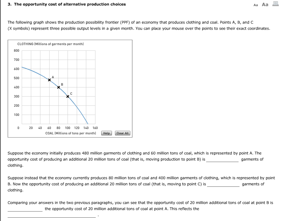 Solved The following graph shows the production possibility | Chegg.com