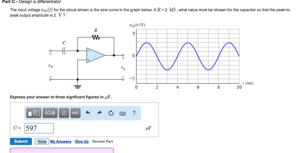 Solved Design a differentiator The input voltage v_in(t) | Chegg.com