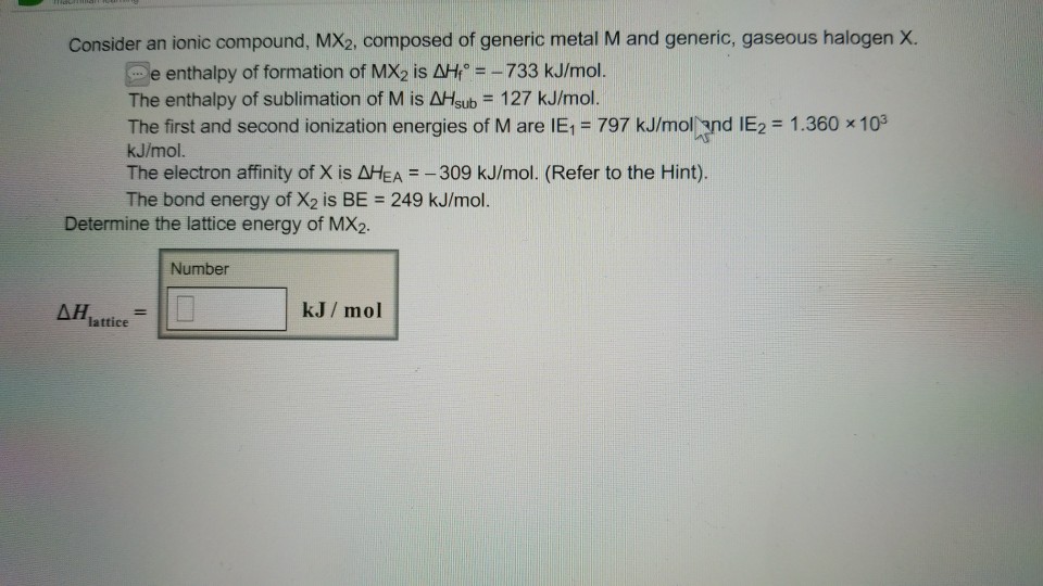 Solved Consider an ionic compound, MX2, composed of generic | Chegg.com