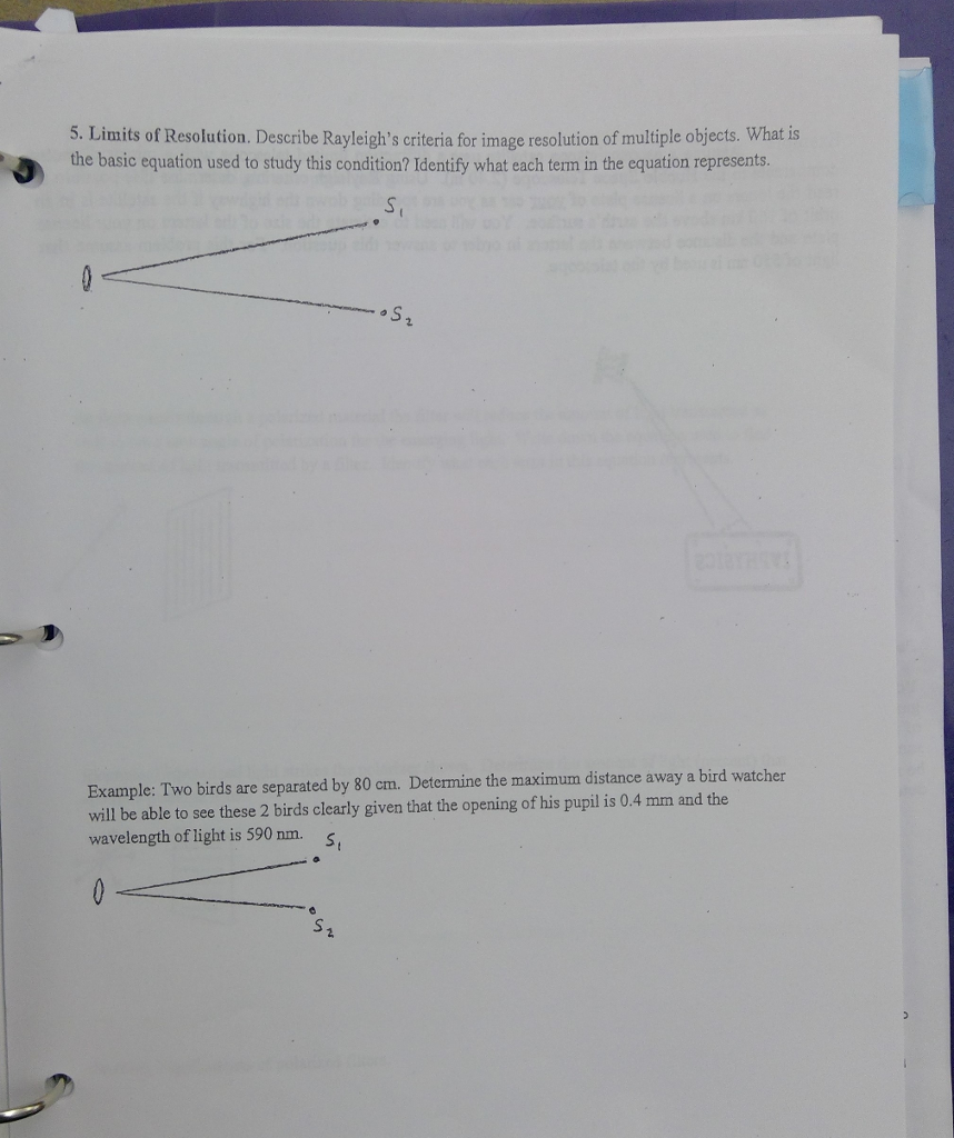Solved 5. Limits of Resolution. Describe Rayleigh's criteria | Chegg.com