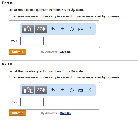 Solved List all the possible quantum numbers m for 3p state. | Chegg.com