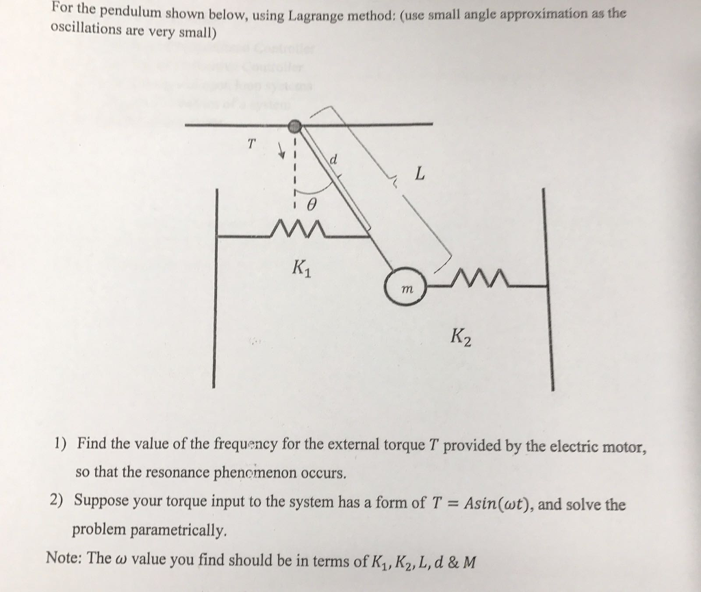 For the pendulum shown below, using Lagrange method: | Chegg.com