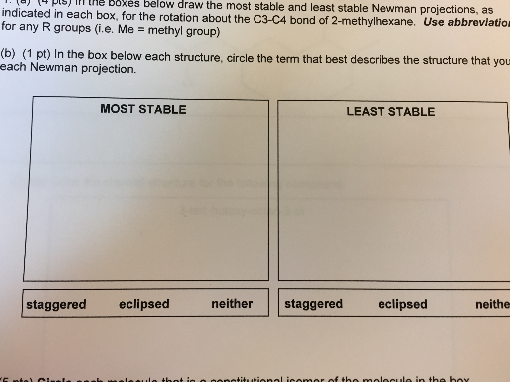 Solved 1. () (4 PIS) IH the boxes below draw the most stable | Chegg.com