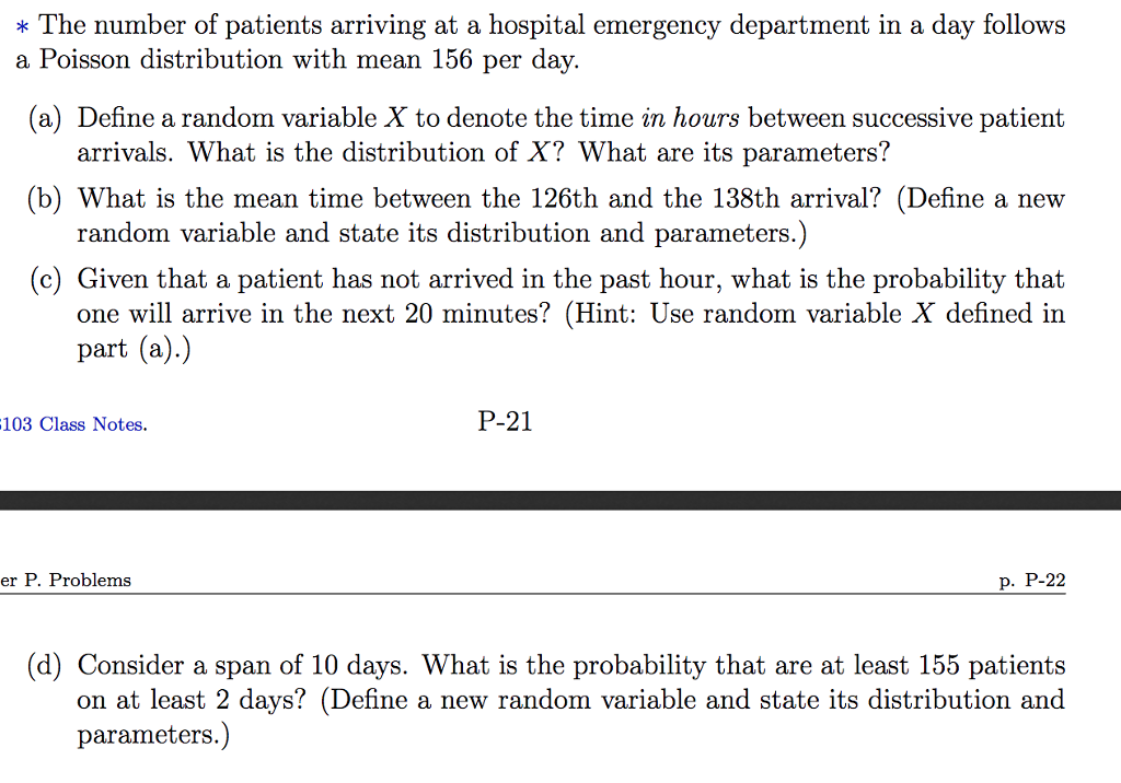 Solved * The number of patients arriving at a hospital | Chegg.com