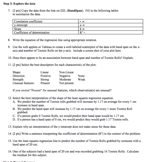 Solved Investigation: Association between hand span and | Chegg.com