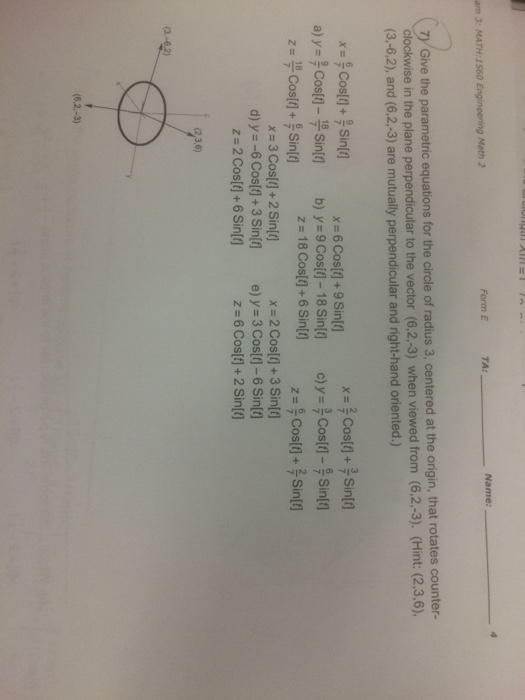 Solved am 3: MATH:1560 Engineering Math 2 Form E Name: y | Chegg.com