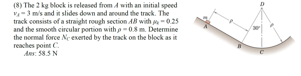 Solved 8) The 2 kg block is released from A with an initial | Chegg.com