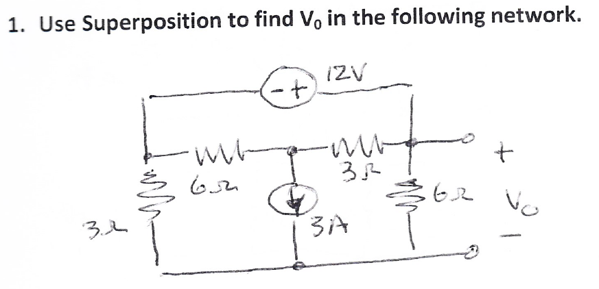 Solved Use Superposition to find V0 in the following network | Chegg.com