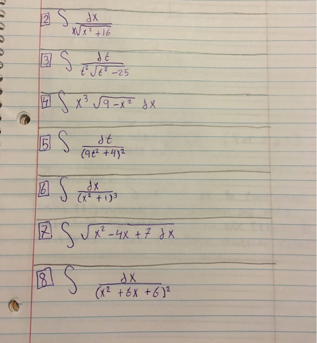 Solved integral dx/x squareroot x^2 + 16 integral dt/t^2 | Chegg.com