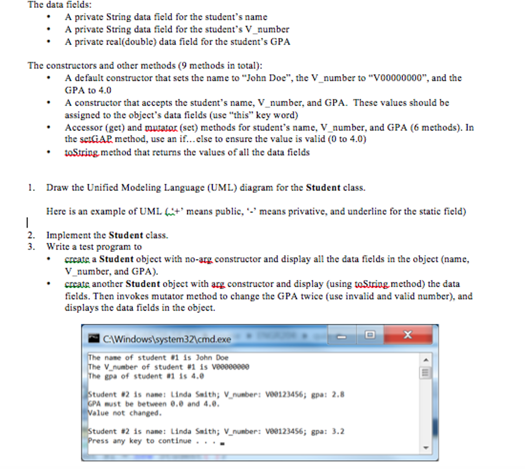 Solved The data fields: A private String data field for the | Chegg.com